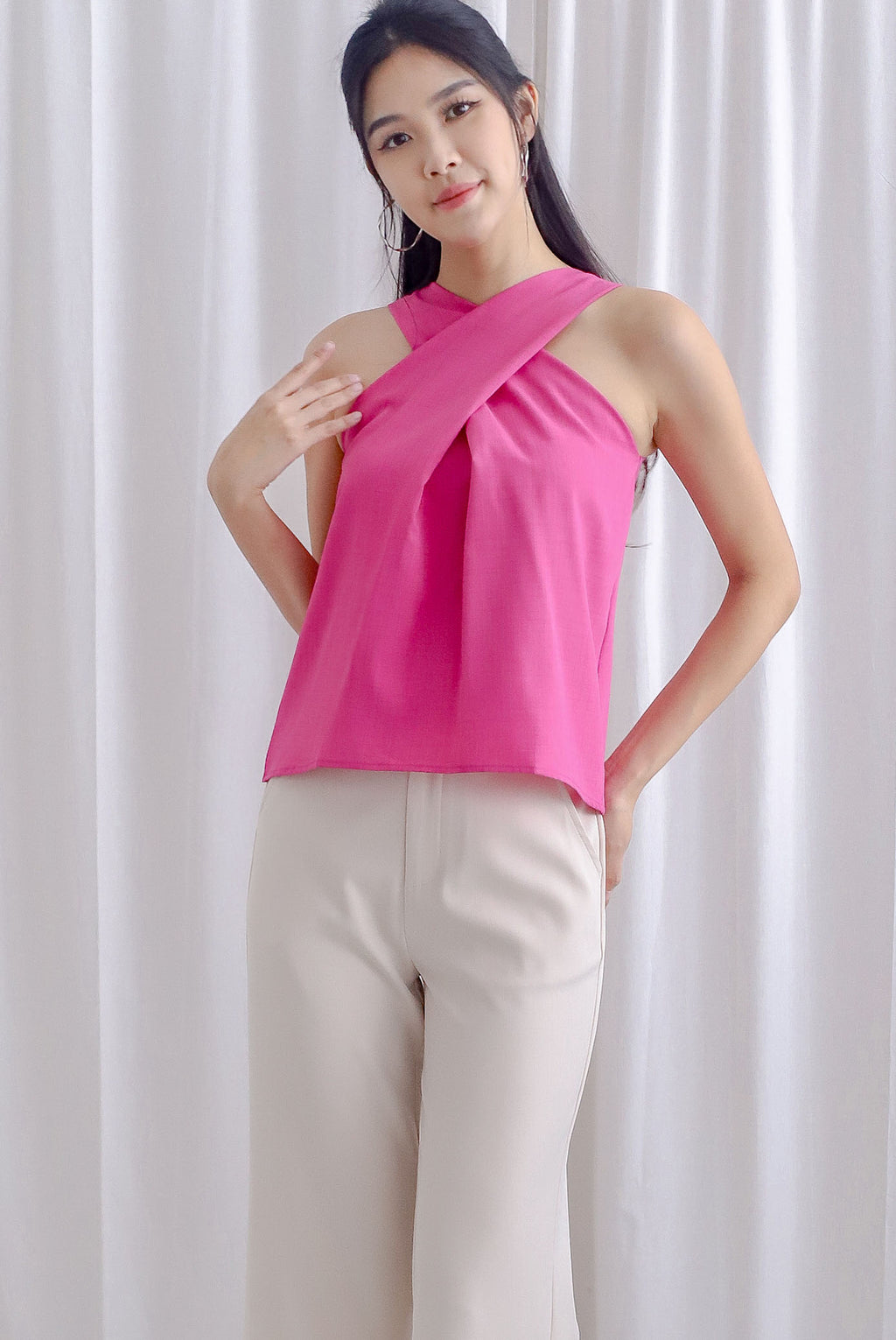 Aggie Cross Overlap Top In Hot Pink – The Design Closets