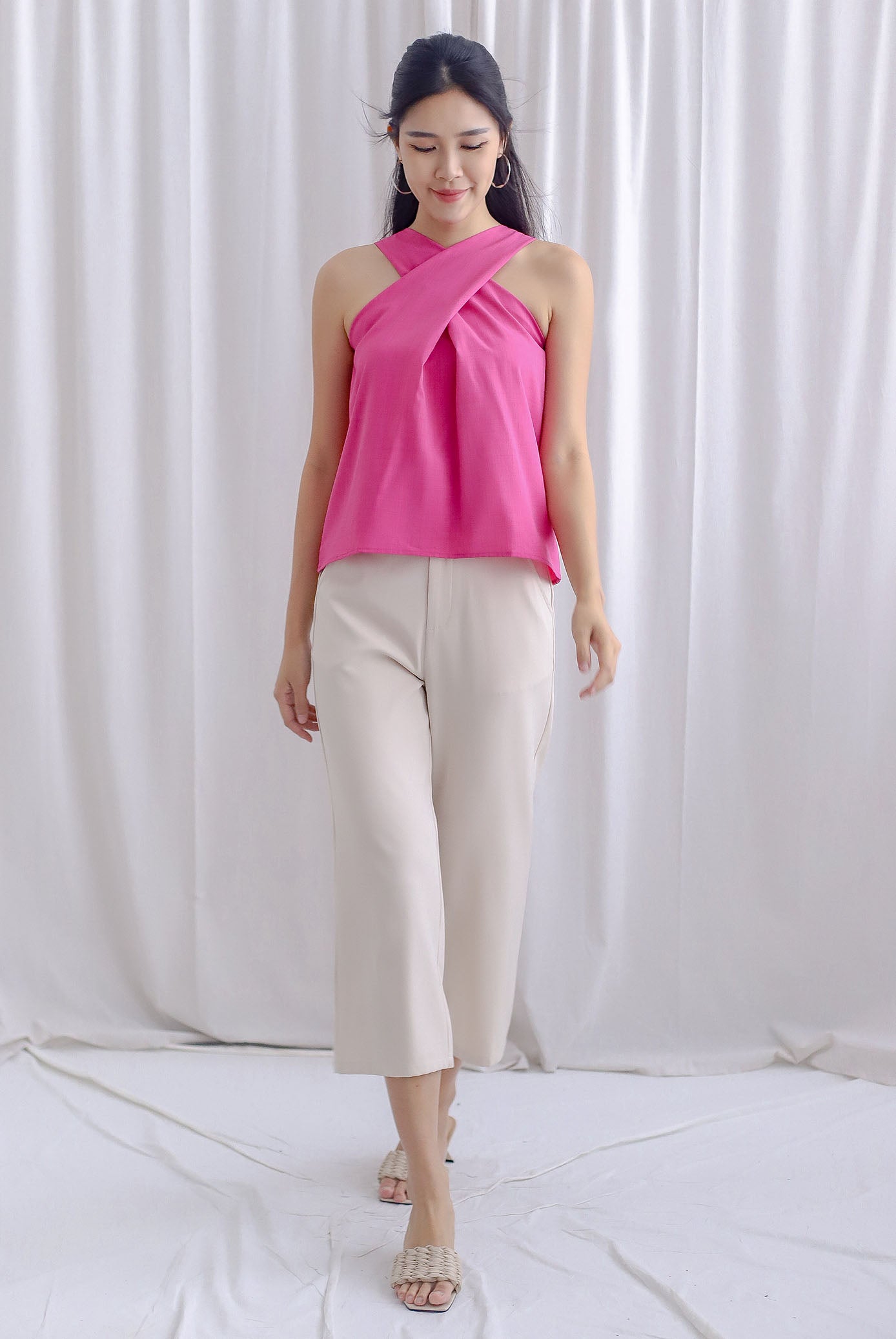 Aggie Cross Overlap Top In Hot Pink – The Design Closets