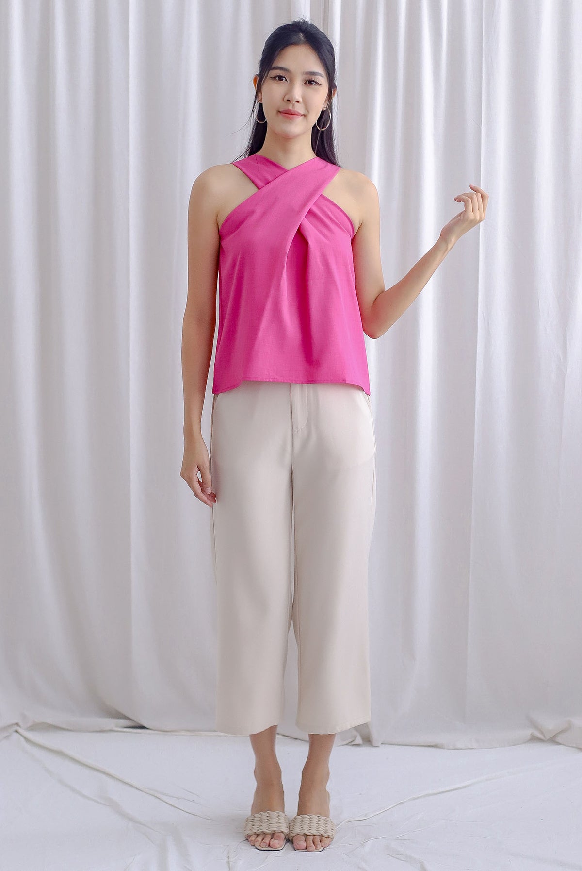 Aggie Cross Overlap Top In Hot Pink – The Design Closets