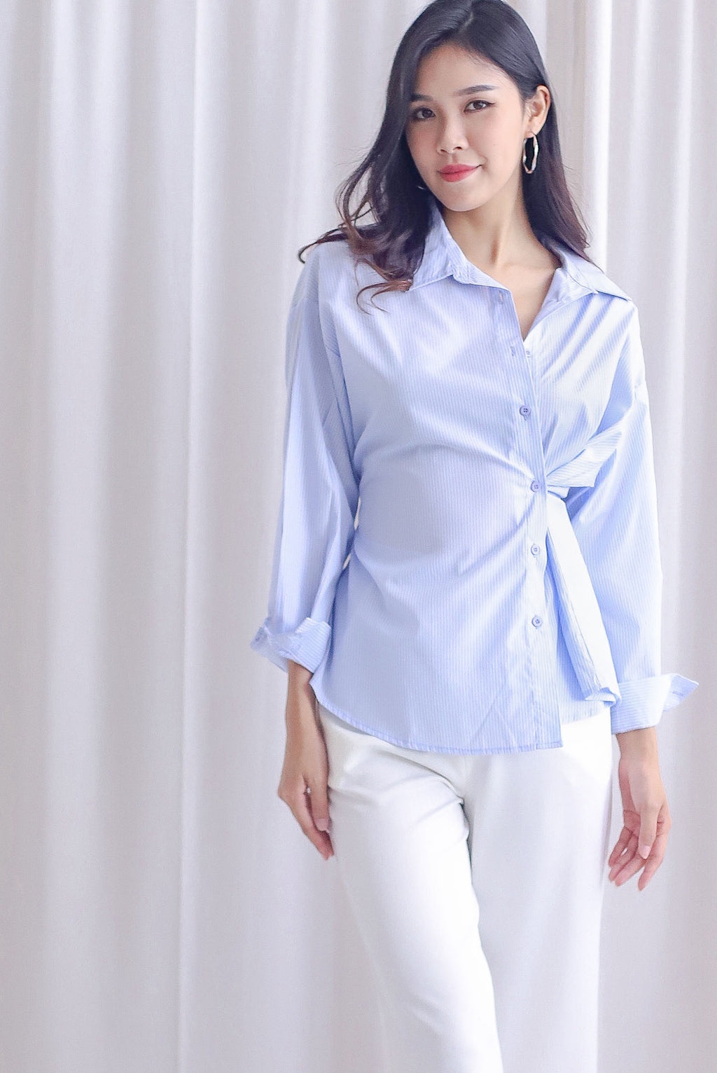 Brylee Multi-Way Shirt In Blue Stripes – The Design Closets