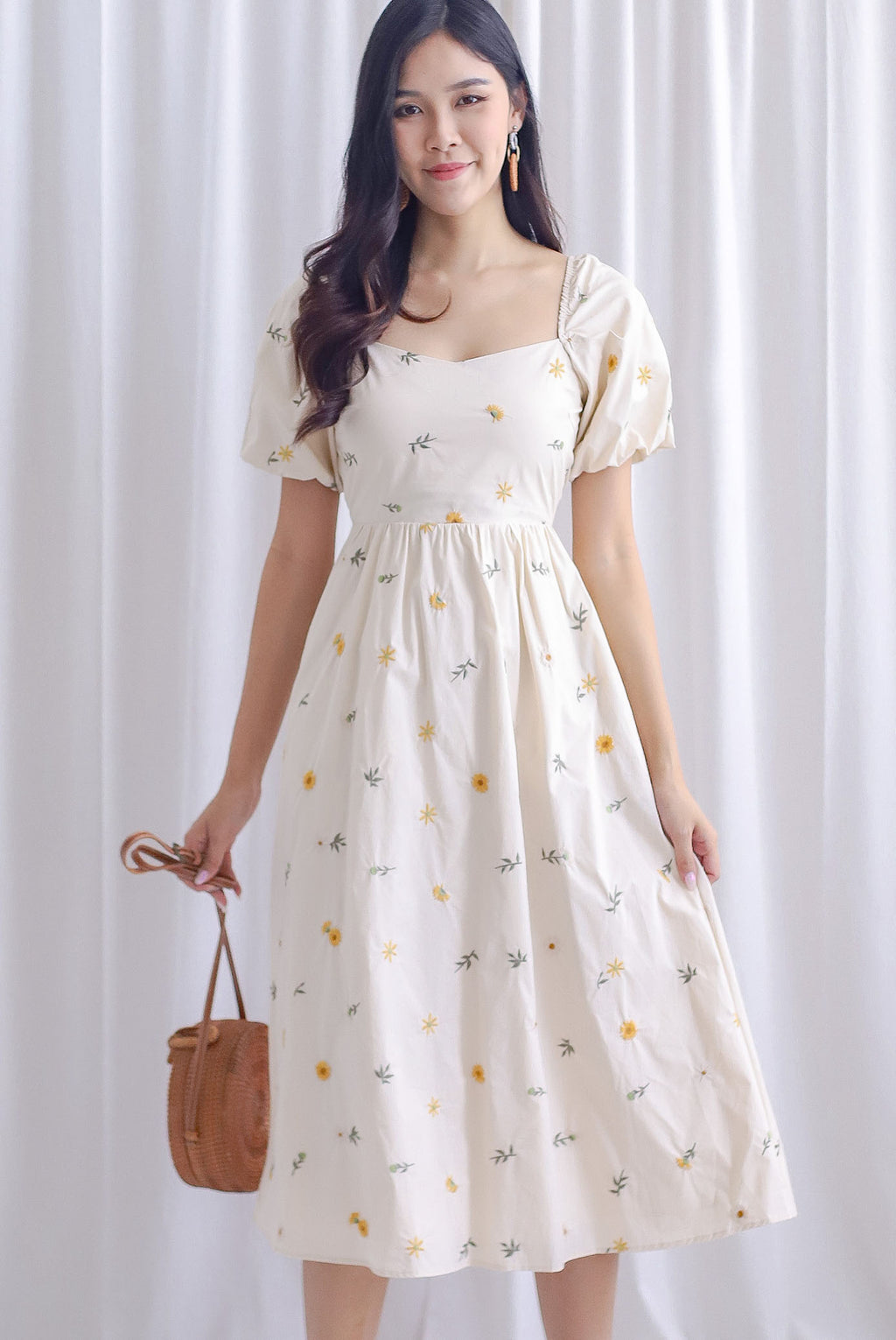 Charlotte Embro Puffy Sleeve Cut Out Back Dress In Cream – The Design ...