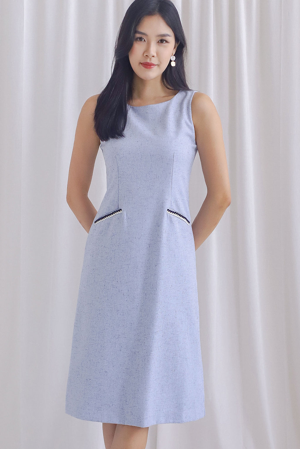 Dion Tweed Work Shift Dress In Blue – The Design Closets
