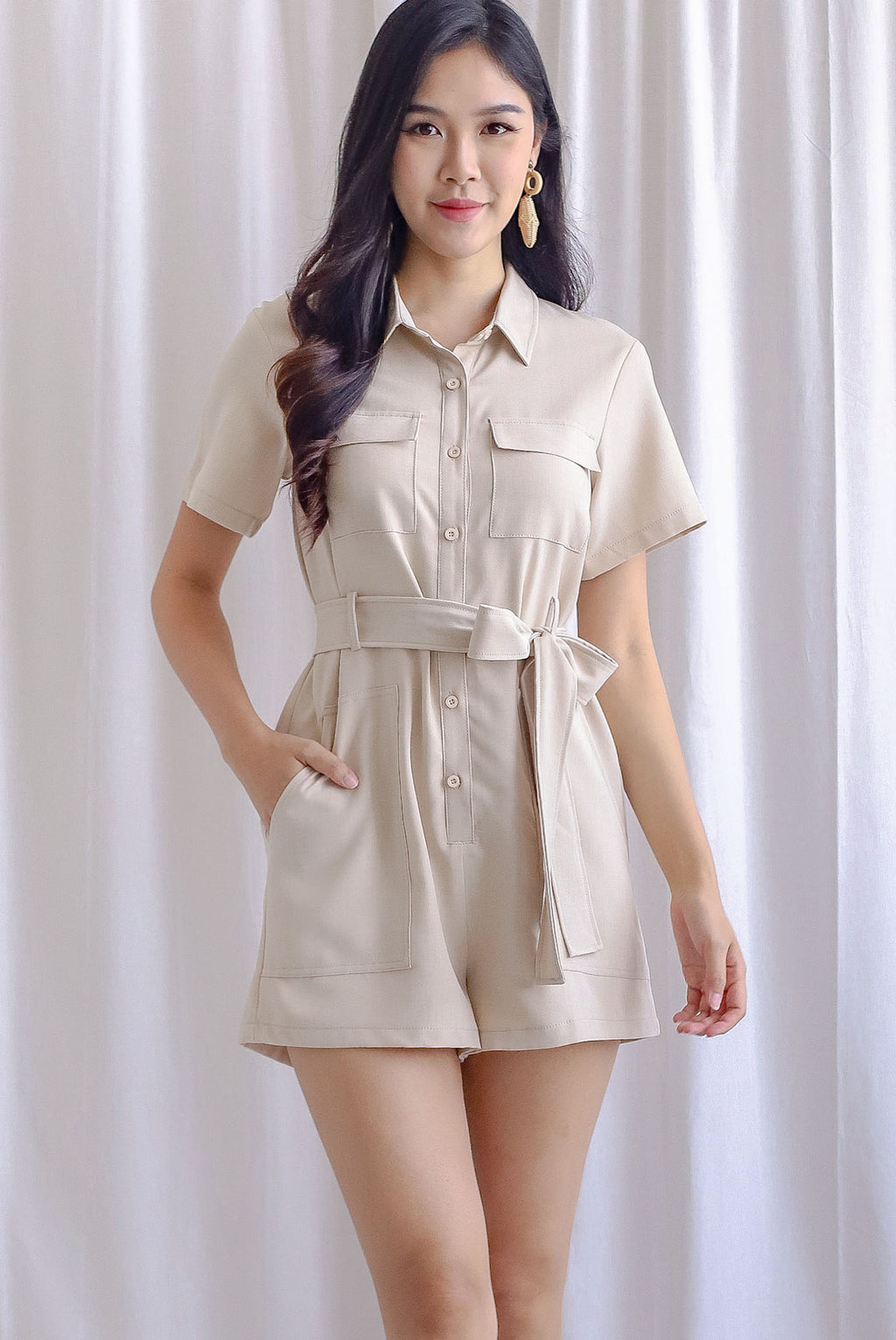 Edith Utility Romper In Ecru – The Design Closets