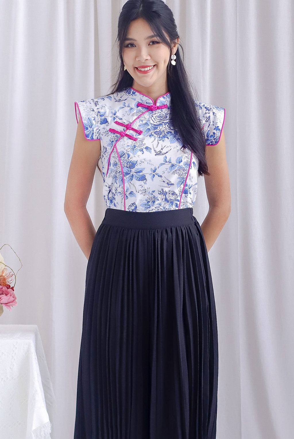 Fate Porcelain Oriental Cheong Sam Top In Blue – The Design Closets