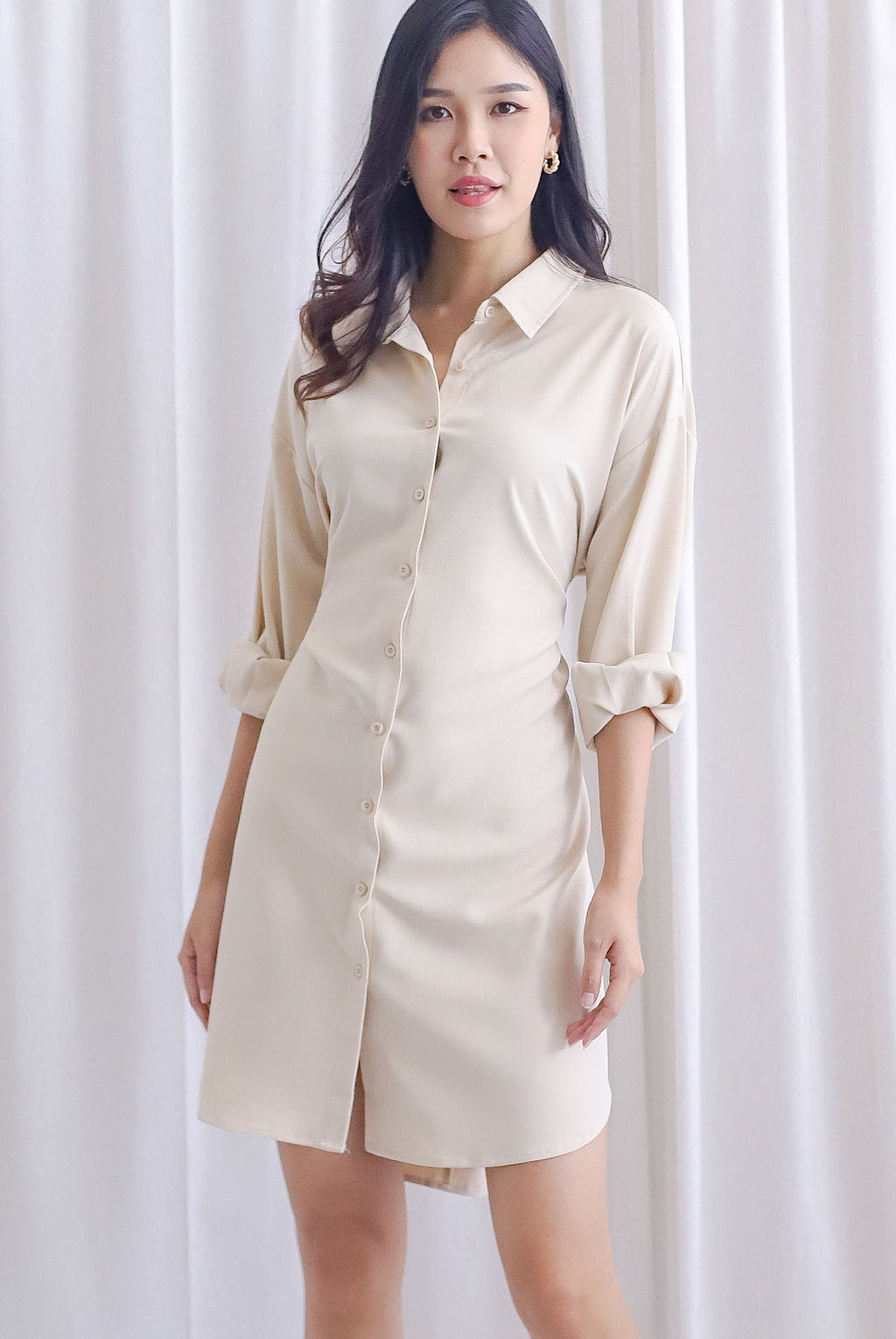 Lannie Multi-Way Shirt Dress In Wheat – The Design Closets