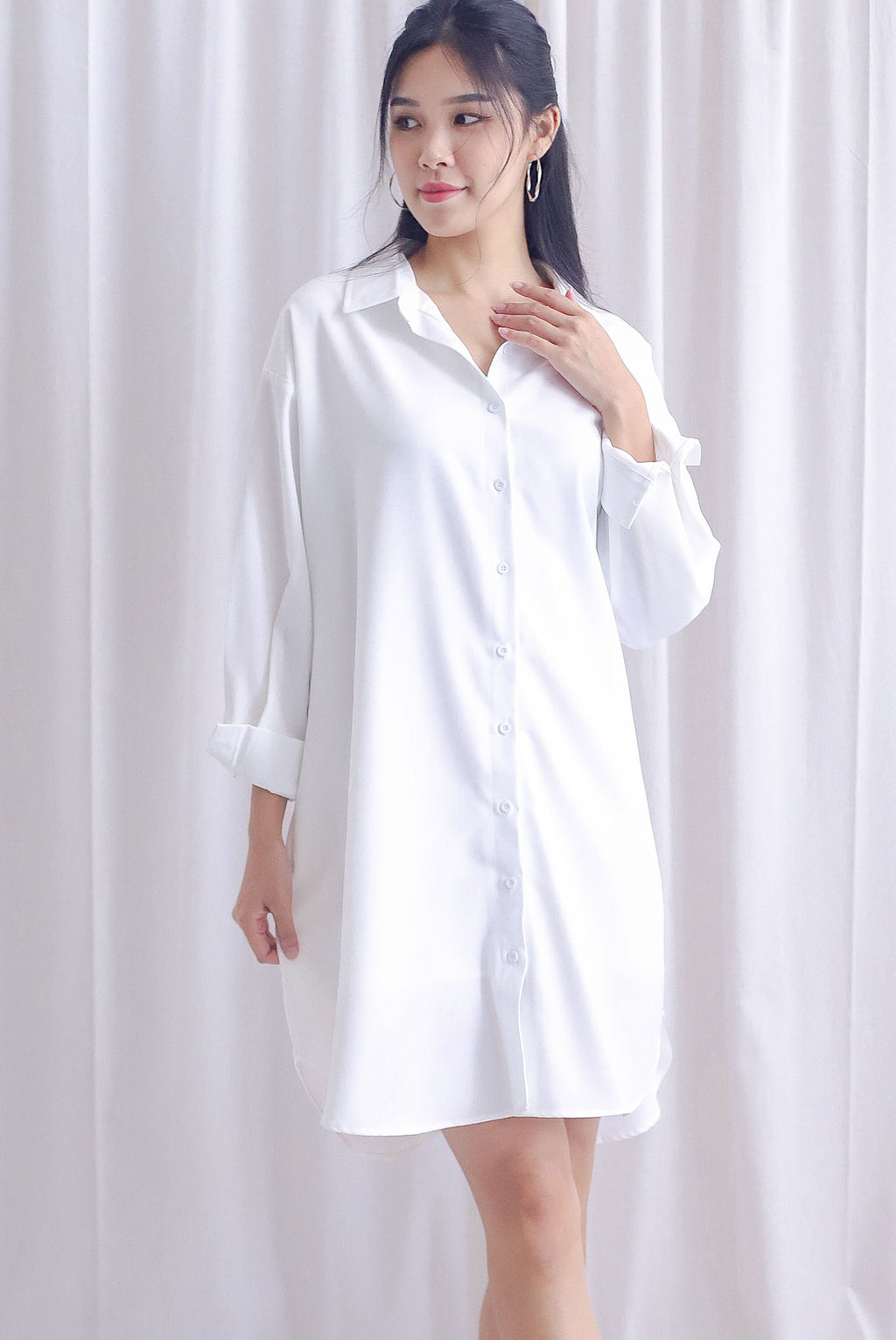 Lannie Multi-Way Shirt Dress In White – The Design Closets