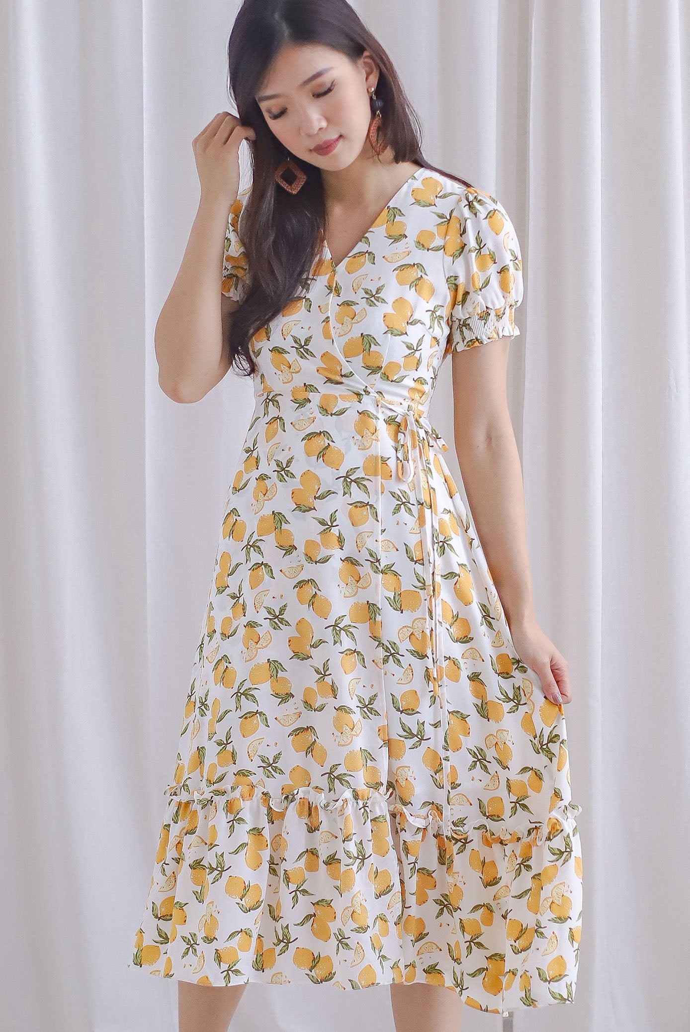 *Premium* Amanda Lemon Faux Wrap Dress In White – The Design Closets