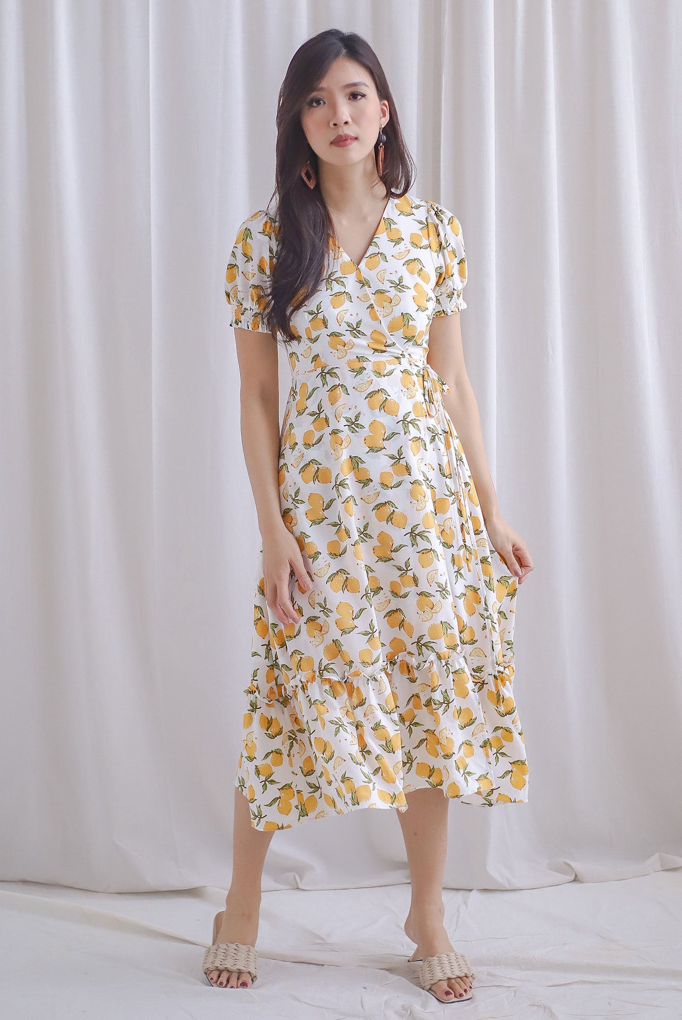 *Premium* Amanda Lemon Faux Wrap Dress In White – The Design Closets