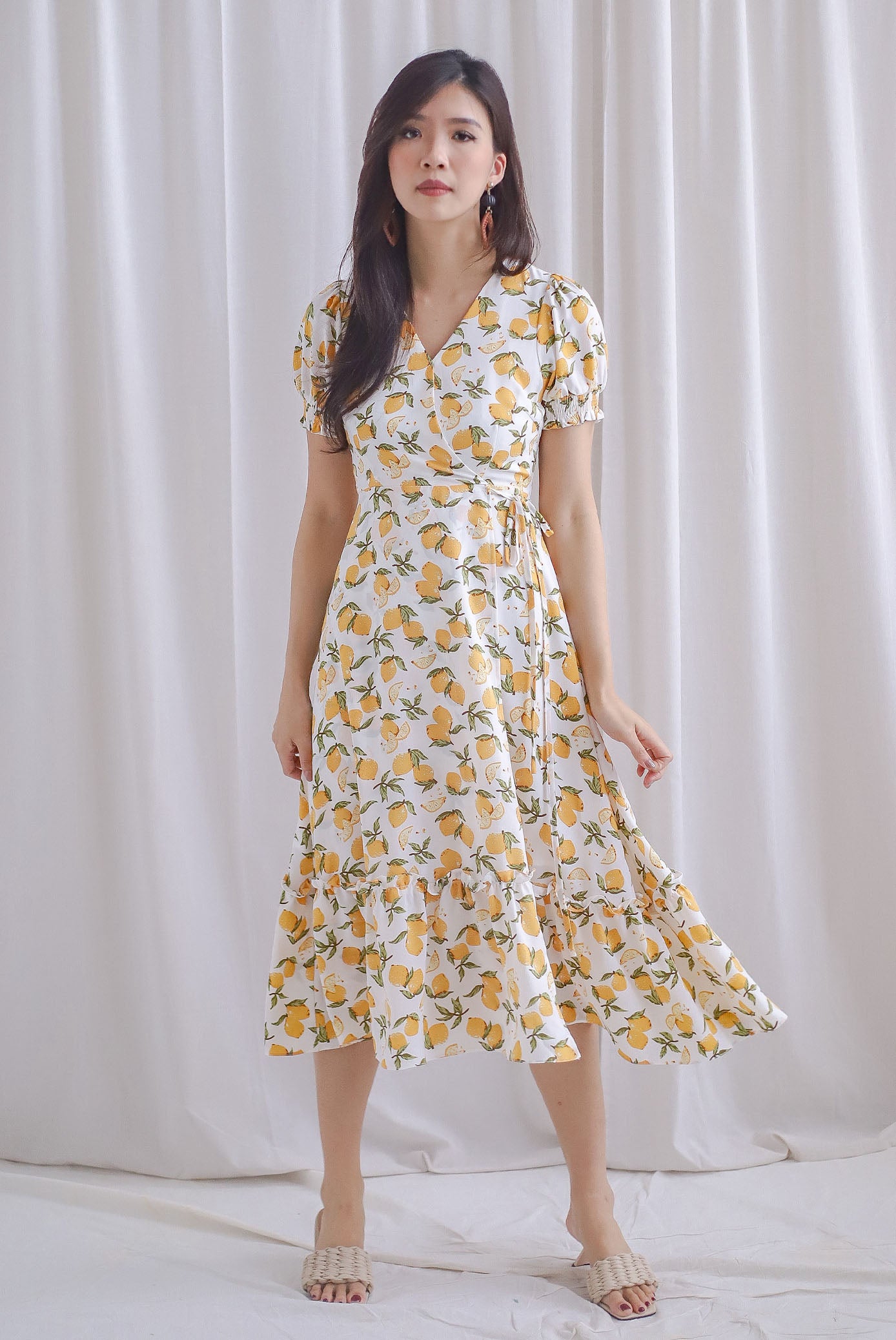 *Premium* Amanda Lemon Faux Wrap Dress In White – The Design Closets