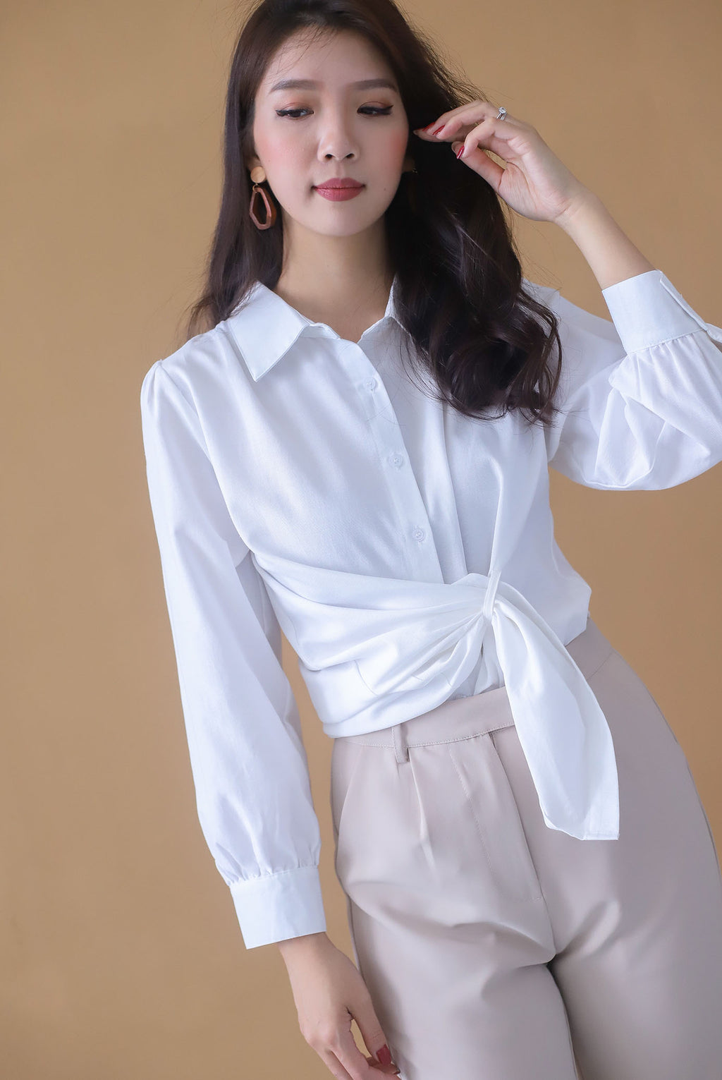 *Restocked* Aubri Tie Shirt In White – The Design Closets