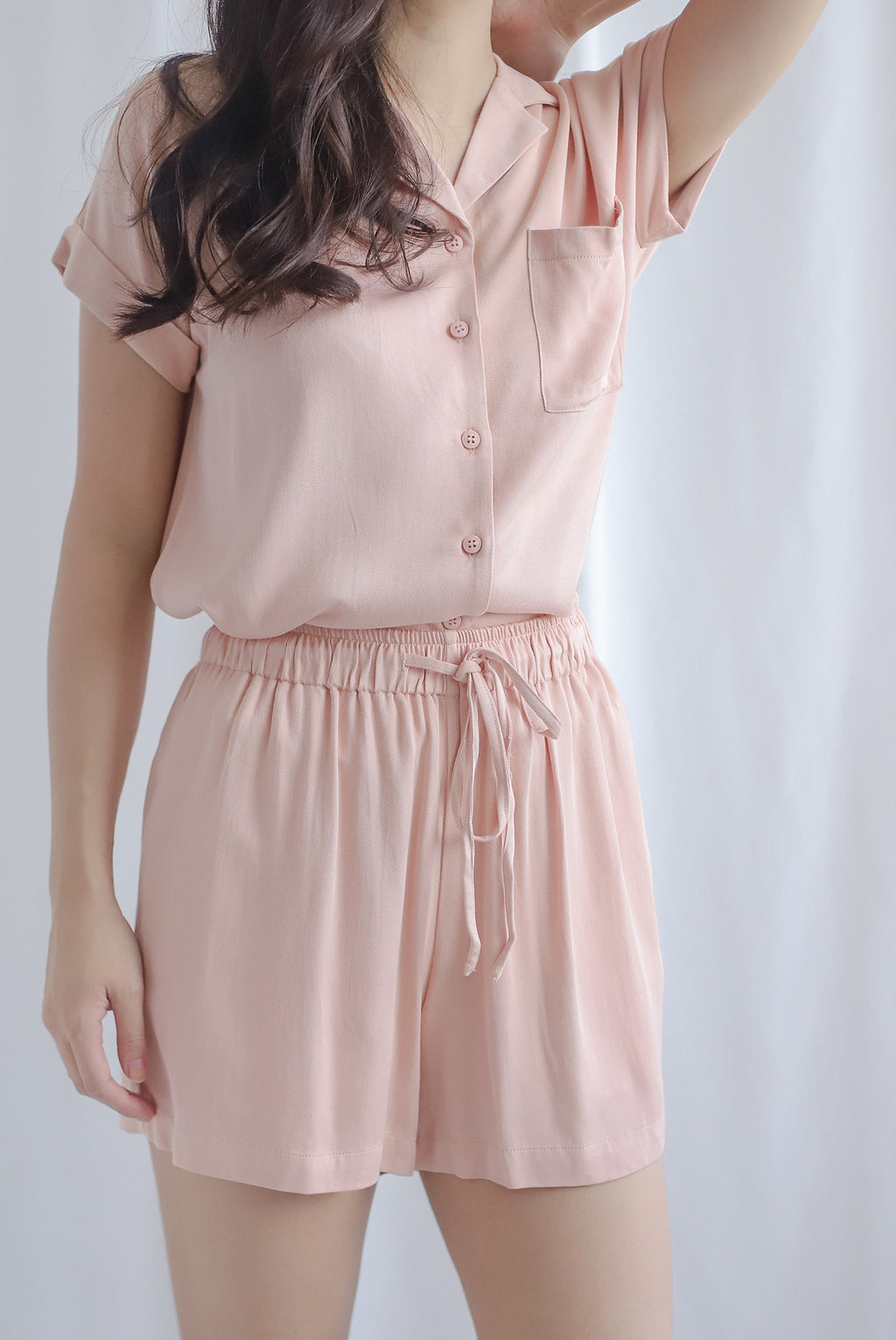 Dimple Lounge Drawstring Shorts In Peach Pink – The Design Closets