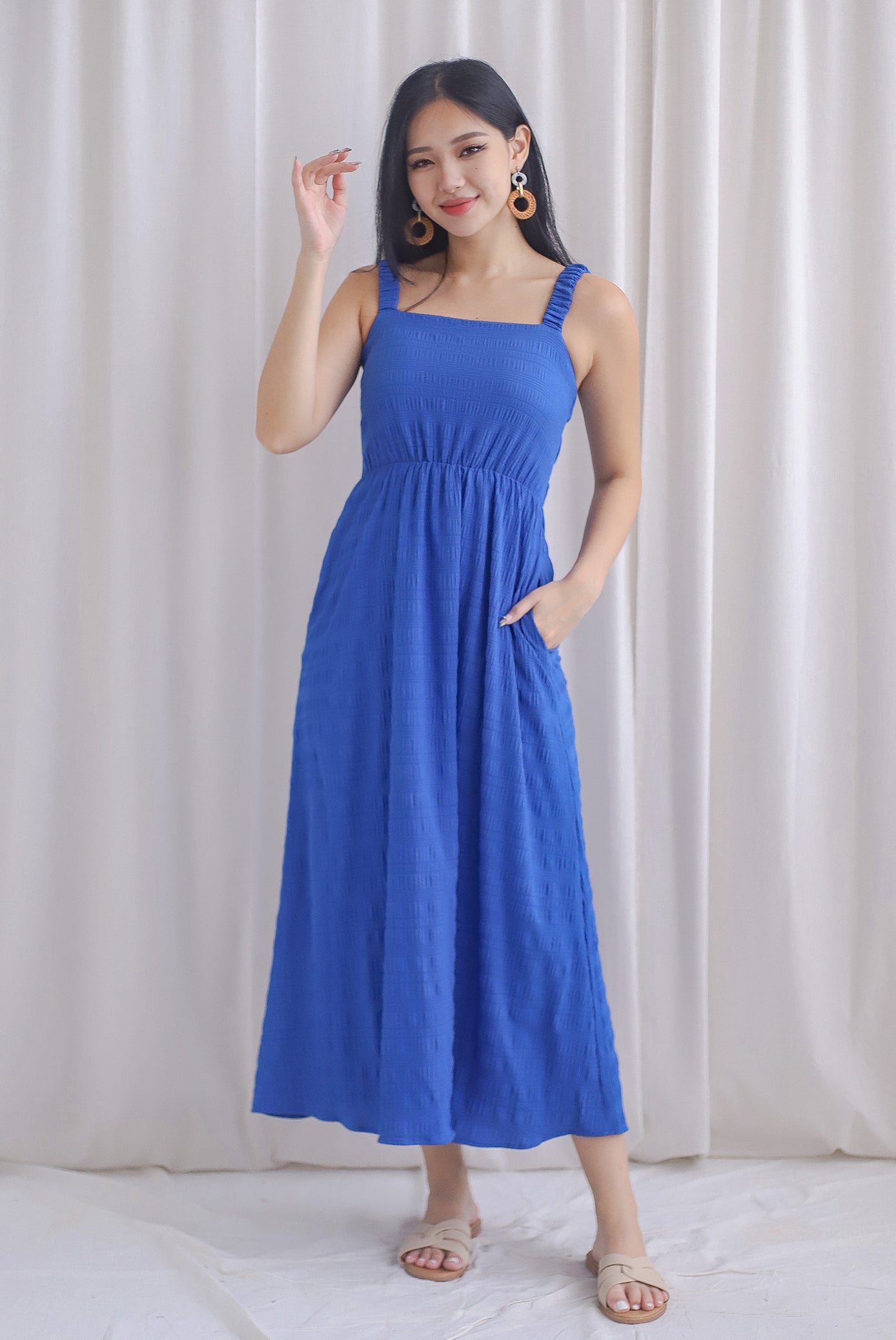 Kennedy Ruched Strap Ladder Back Dress In Cobalt Blue – The Design Closets