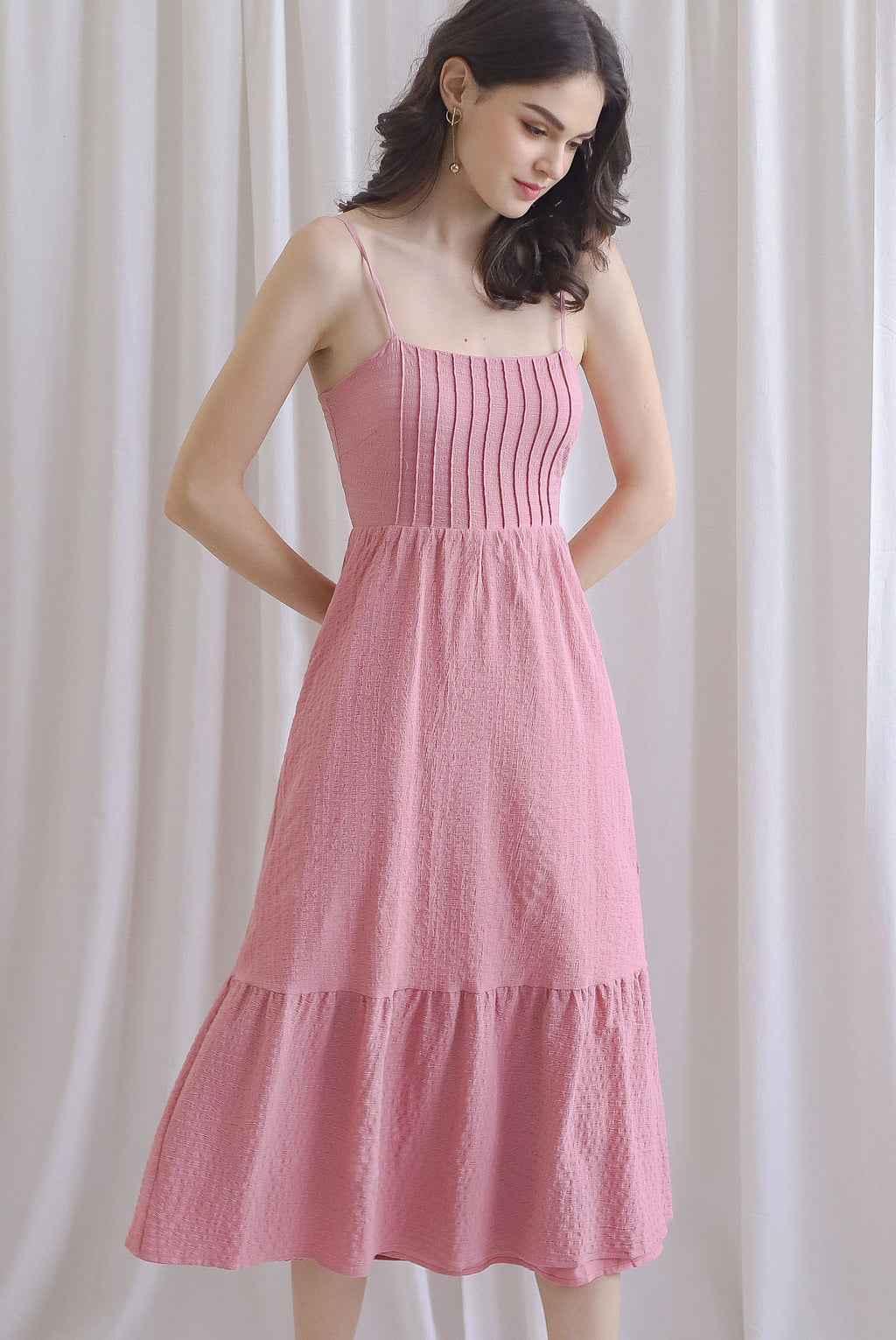 Saletta Spag Pintuck Back Cut Out Dress In Rose Pink – The Design Closets