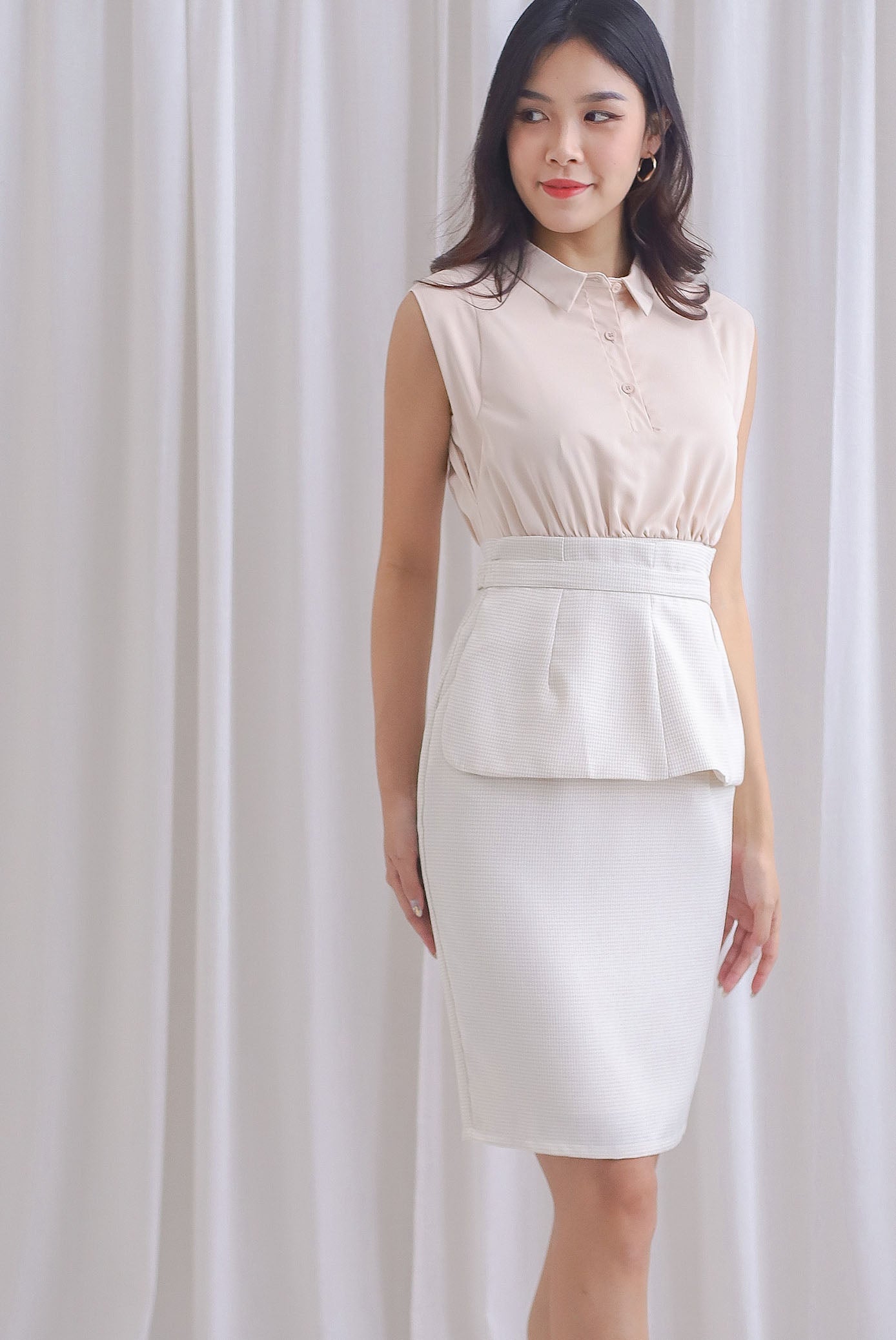 Wren Detachable Peplum Belt Work Dress In Wheat – The Design Closets